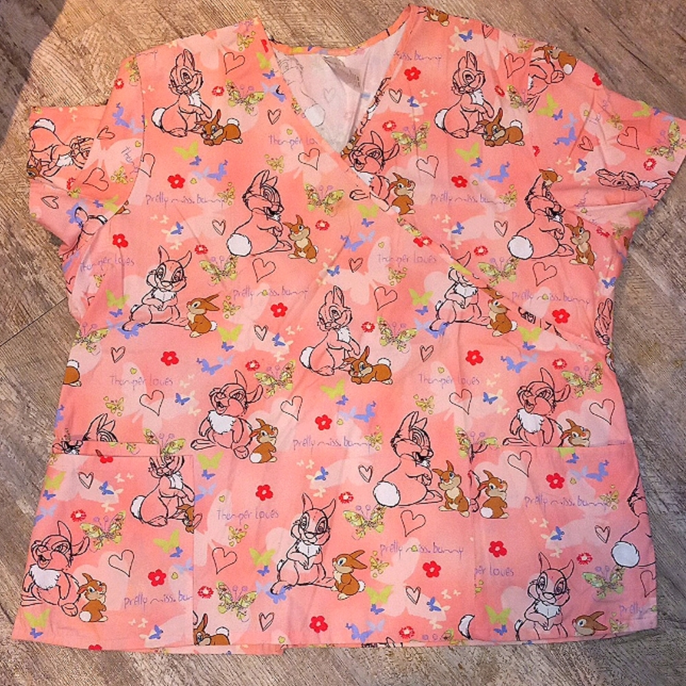 Bambi Artist Drawing Pink Theme Whimsical Print Scrub… - Gem